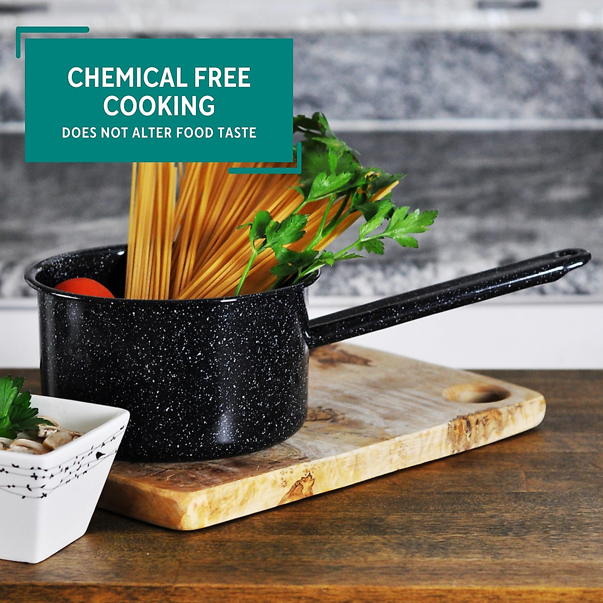 MIRRO 1.25qt Enamel Saucepan, Black