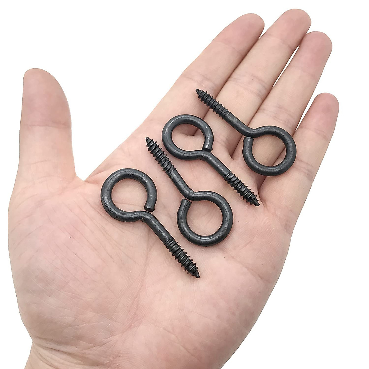 Screw Eyes, 2 Inch Metal Eye Hook, Zinc Plated Self Tapping Screw Hooks Ring, Eyelet Screws Black 30 Pcs