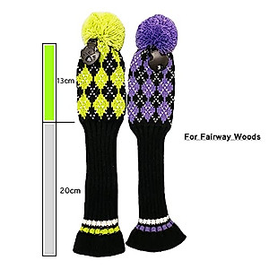 3pcs Knit Golf Club Head Covers,Golf Driver 3 5 Fairway Woods Covers, Pom Pom Golf Wood Headcovers Covers for Driver, 3 5 Woods - Purple