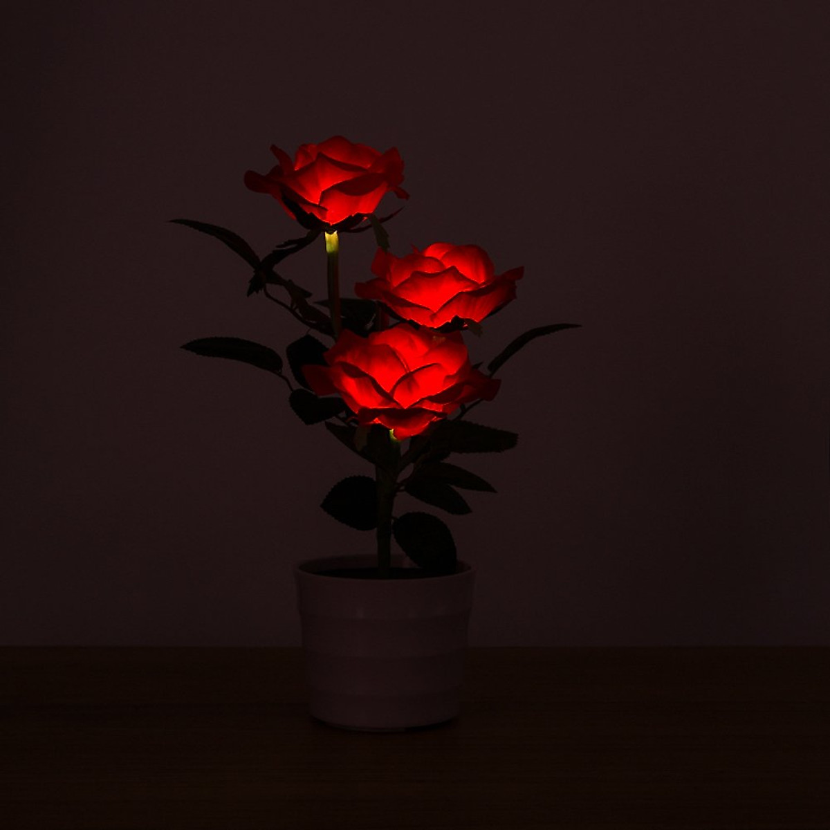 Solar Pot LED light Rose Table Lamp 3 Lights LED Flexible Desk Lamp for Room Decoration (Red)