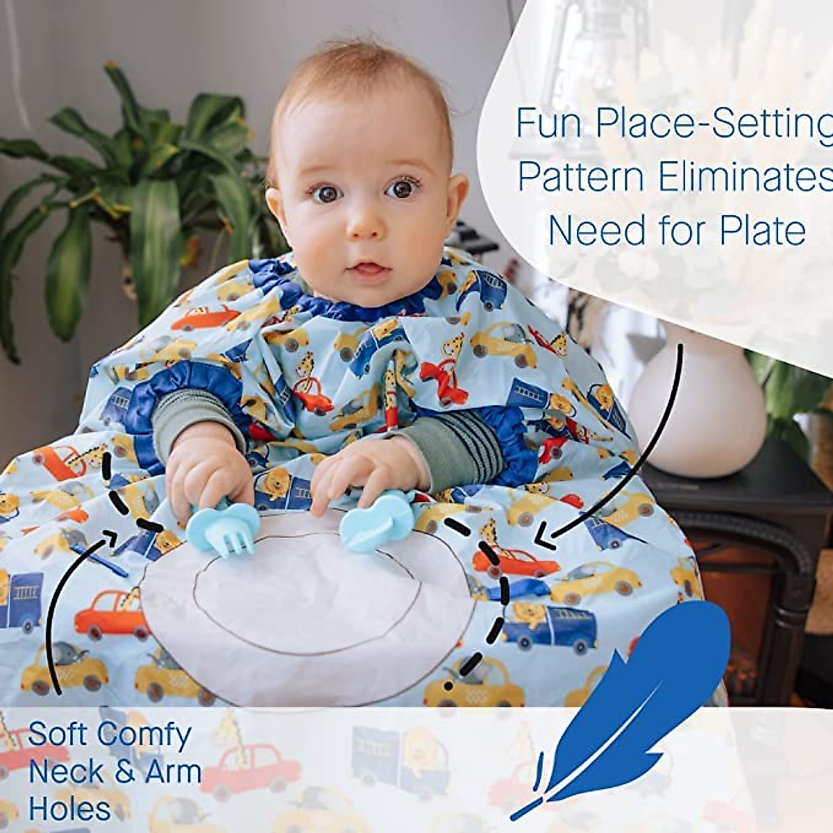 CUTE COMFORTZ Coverall Feeding Bibs Covers to Standard Highchair with Silicone Spoon & Fork, Waterproof allover Bib for Babies