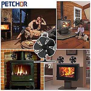 PETCHOR Mini Stove Fan, Wood Stove Fans Non Electric, Fireplace Fan Heat Powered, Stove Top Fan for Fireplace/Wood Stoves/Burner/Wood burning/Pellet Eco Friendly with Thermometer