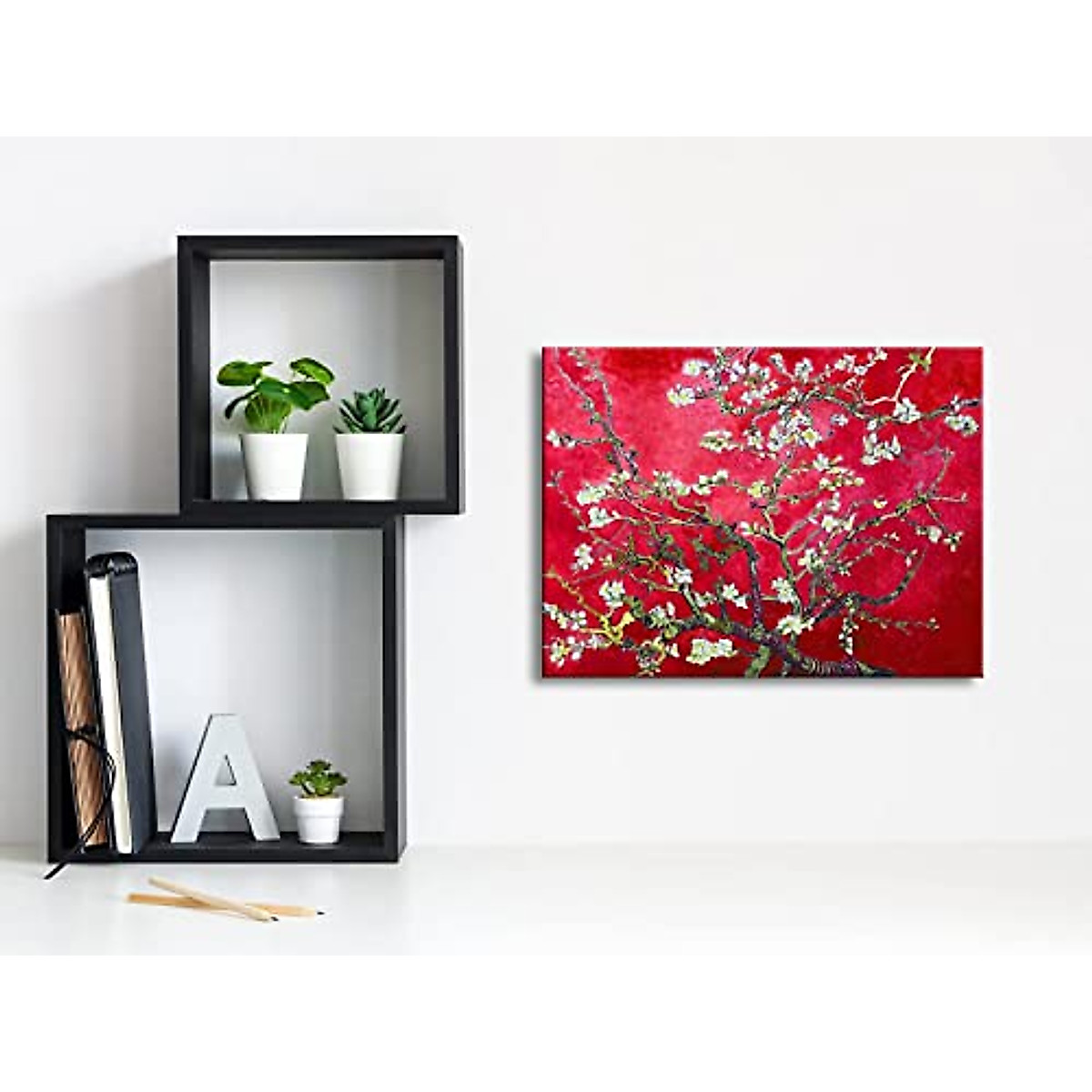 Wieco Art Red Almond Blossom Tree Vincent Van Gogh Paintings Reproduction Canvas Prints Wall Art for Home Decor and Wall Decor Classical Flowers Pictures Artwork