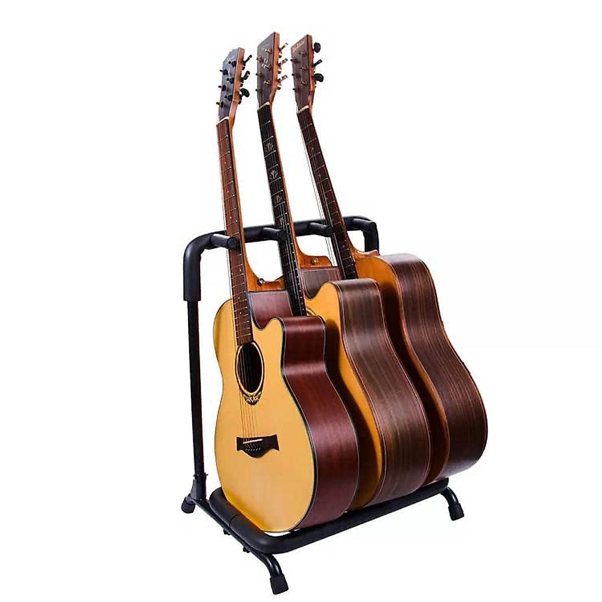 Superlative Stands Multiple Guitar Stand Rack; Foldable Display Holder for 3 Guitars; Electric Bass Stage Display Holds Up to Three Black