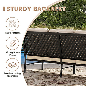 VICLLAX Patio Furniture Set 4 Pieces Outdoor Conversation Set, 3-Seat Sofa with 45" Ceramic Tabletop Fire Pit and 2 Swivel Sofa Chairs for Garden, Poolside, Backyard, Beige Cushion