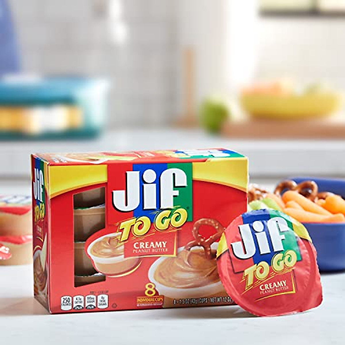 Jif To Go Creamy Peanut Butter, 8- 1.5 Ounce Cups, Smooth and Creamy Texture, Snack Size Packs