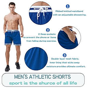 HEALONG Basketball Athletic Shorts Men - Mesh Gym Sports Workout Training Elastic Drawstring Retro Casual Comfortable Fashion Short with Pockets (Blue, M)