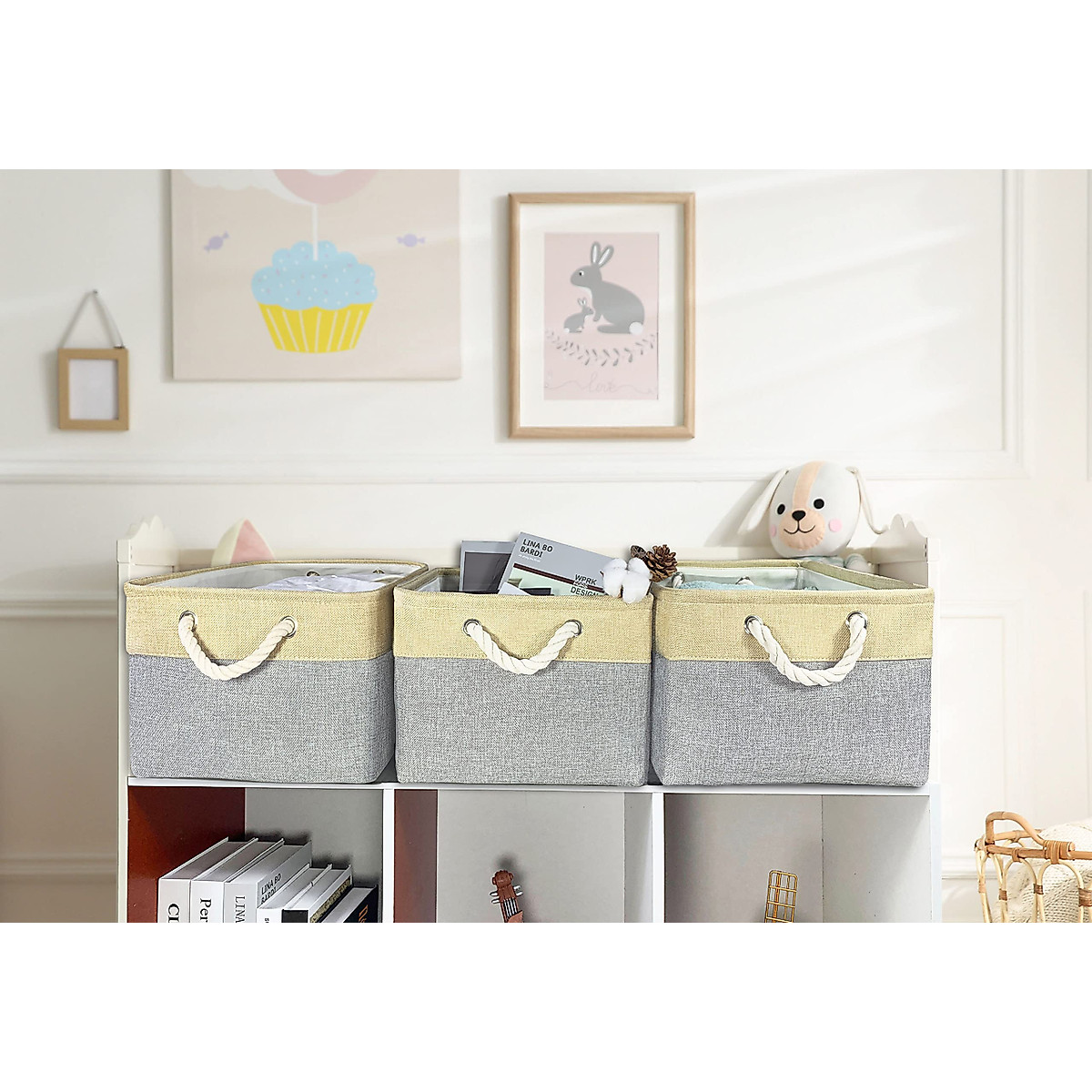 3 Pack Collapsible Fabric Storage Bins Shelf Baskets for Organizing, Closet Storage Baskets for Shelves Green Storage Cubes, Towel Organizer for Closet, Nursery, Clothes, Toys, Home, Laundry