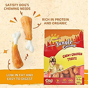 Jungle Calling Chewy Chicken Dog Treats Rawhide Free Real Chicken Calcium Bone, Teeth Clean Breath Fresh Dog Training Treats