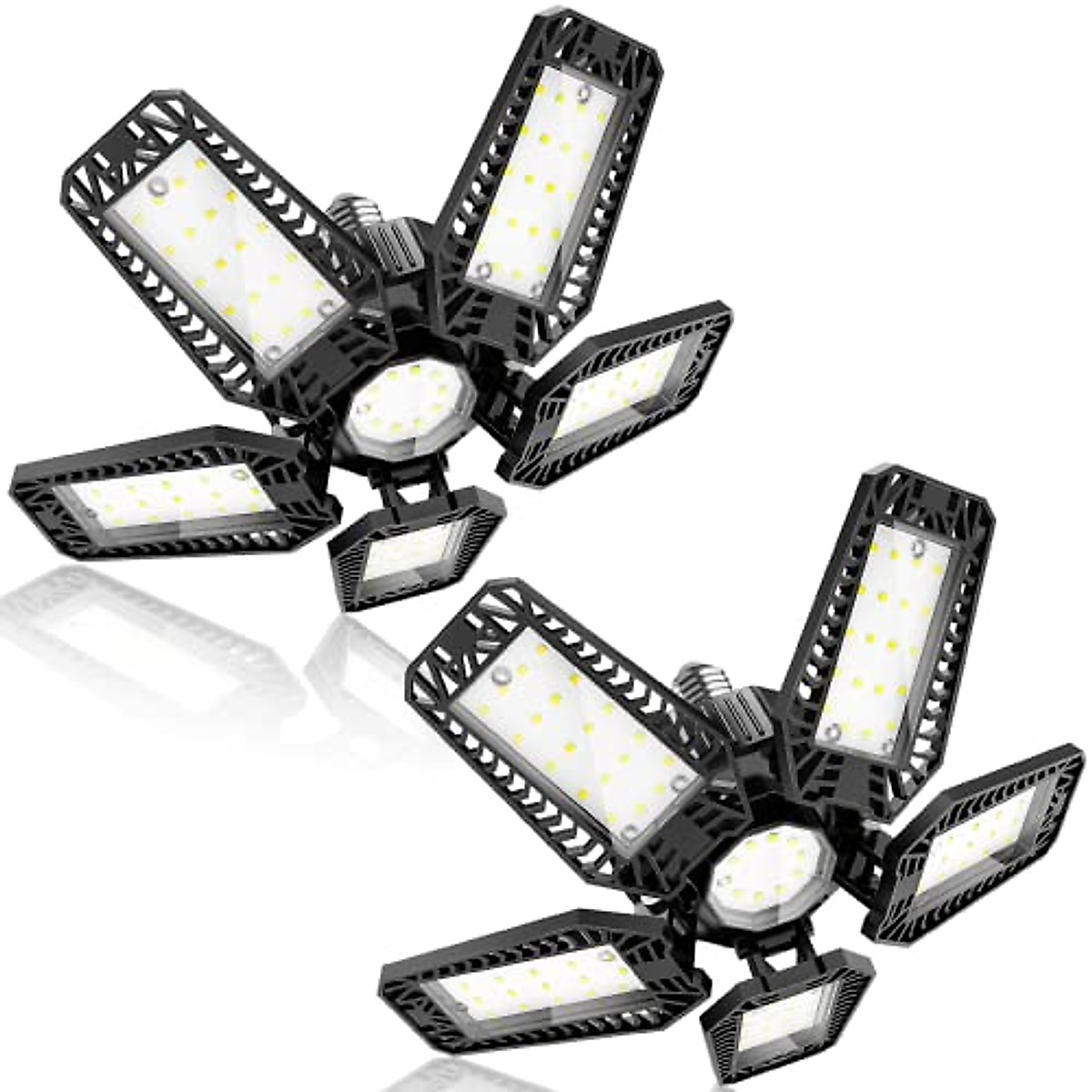 ISKYDRAW LED Garage Light - 2 Pack 160W 16000LM Garage Light with 5+1 Deformable Panels LED Garage Ceiling Lights, Compatible with E26/E27 Base for Garage, Warehouse, Store, Basement, Storage Room