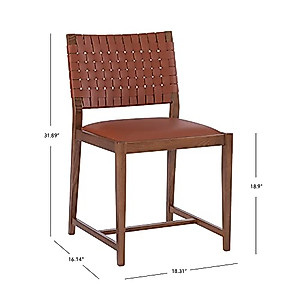Linon Warm Brown Wood Upholstered Seat and Woven Leather Back Cleary Side Chair