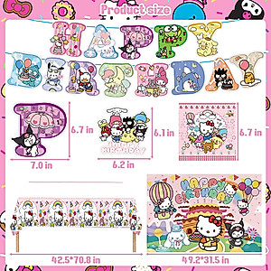 Kawaii Birthday Decorations, Cartoon Party Decorations, Include Banner, Cake Toppers, Paper Tableware, Stickers, Backdrop, Tablecloth, Balloons, Hanging Swirls, for Kids Theme Birthday Party Supplies