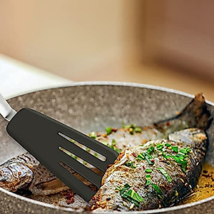 Silicone Spatulas for Nonstick Cookware, GEEKHOM 600F Heat Resistant Extra Large and Wide Flexible Spatulas Rubber Turners, Kitchen Cooking Utensils Set for Pancake, Eggs, Fish, Omelet(4 Pack, Black)