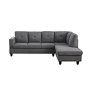 Lilola Home Ivan Dark Gray Woven Sectional Sofa with Right Facing Chaise