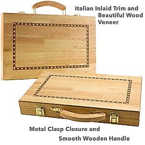 Sterling Games Wooden Backgammon Set for Adults, 15" Foldable Backgammon Board Game Set with Travel Handle and Metal Clasps