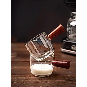 SunShade 2PCS Glass liquid measuring cup for Milk/coffee Cup, Espresso Shot Glass with Pouring Handle & Capacity tick mark , Clear Glass Cup, Liquor Glass Cups, Glass Round Beaker (75ml Glass)