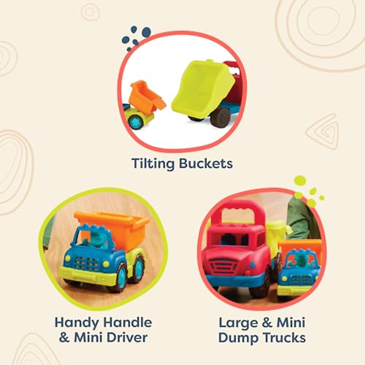 B. toys- B. play- Grab-n-Go Truck Set- 2 Dump Trucks – 1 Large Truck & 1 Small Truck – Big Truck with Handle & Mini Truck with Driver – Toy Trucks for Toddlers, Kids- 1 Year +