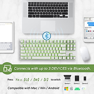 RK ROYAL KLUDGE RK87 Wireless Mechanical Keyboard, 75% TKL Hot Swappable RGB Bluetooth Gaming Keyboard Triple Mode BT5.1/2.4G/USB-C with 2 Detachable Frames, USB Hub, Silent Brown Switch, White