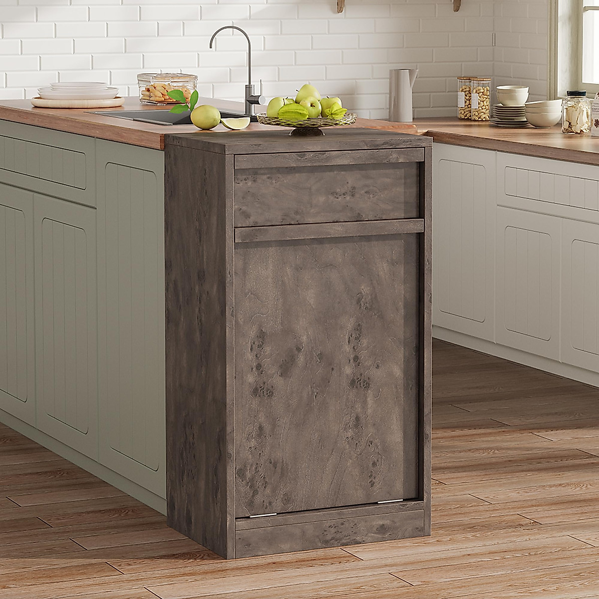 GAOMON Trash Cabinet Tilt Out, Hidden Trash Cabinet 10 Gallon Pet-Proof Trash Bin Holder, Free Standing Garbage Can Cabinet for Kitchen Dining Living Room, Dark Grey