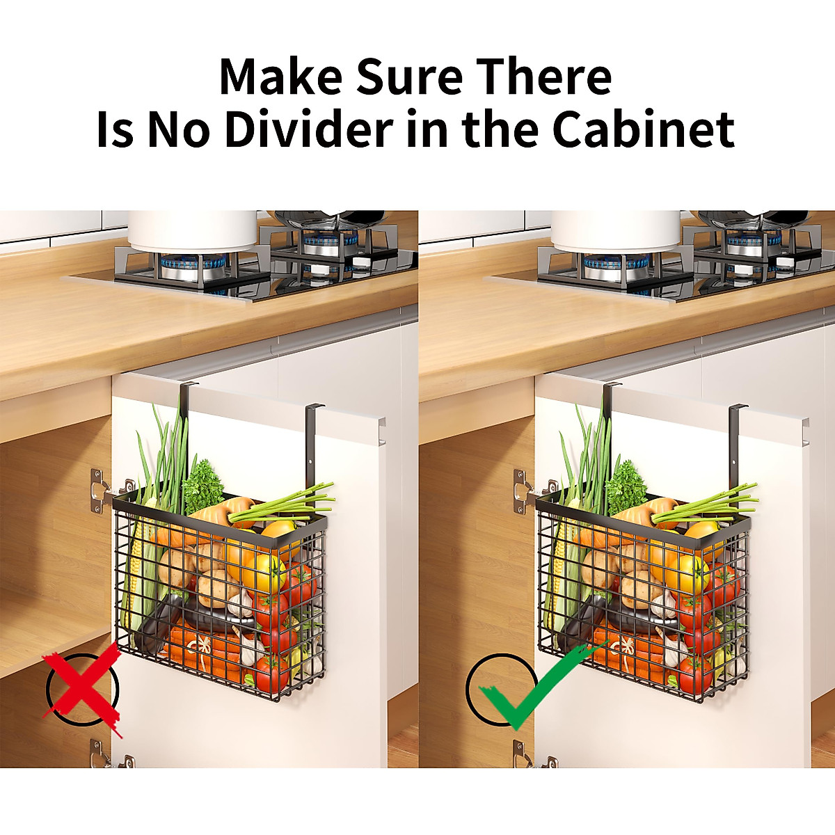 Qflushor Cabinet Door Organizer with Towel Bar, 2 Pack Over The Cabinet Door Organizer, Cutting Board Organizer with Towel Holder Kitchen Cabinet Organizer for Pantry, Baking Sheet, Wrap, Black