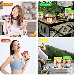 4 Pack Reusable Overnight Oats Jars with Lids and Spoons, 16 oz Airtight Overnight Oats Container, Mason Jars for Overnight Oats, Glass Mason Jars for Salads Yogurt Cereal Milk, On The Go Container