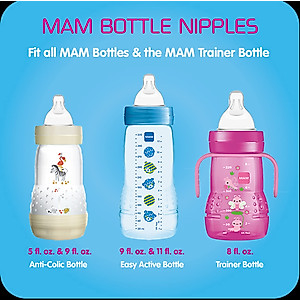 MAM Bottle Nipples Extra Slow Flow Nipple Size 0, for Newborn Babies and Older, SkinSoft Silicone Nipples for Baby Bottles, Fits All MAM Bottles, 4 Count (Pack of 1)