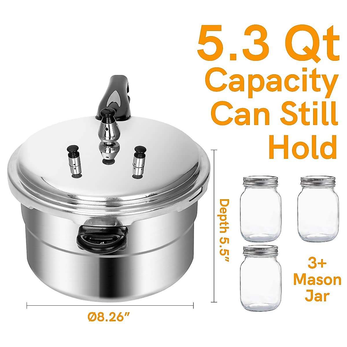 BreeRainz 5.3 Quart Pressure Cooker, 10 PSI Induction Compatible Pressure Canner w/Honeycomb Stainless Steel Clad Base for Fast & Even Heating, Canning Rack Included