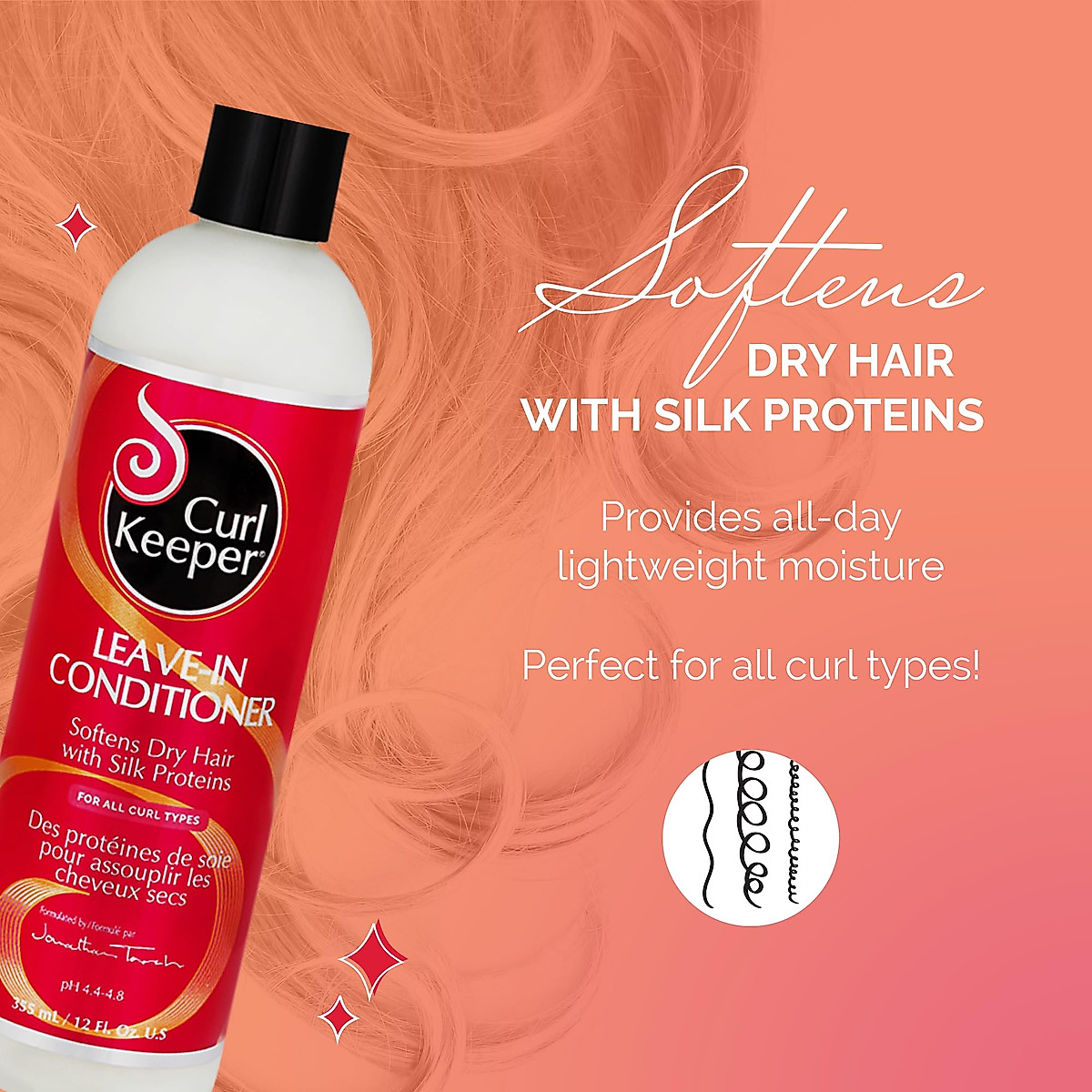 Curl Keeper Leave-In Conditioner - Lightweight Moisture for All Curl Types, Softens Hair with Silk Proteins for Shine, 12 Fl Oz