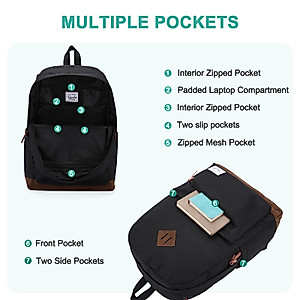 VASCHY Backpack for Men, Unisex Classic Water-resistant College School Backpack Bookbag Laptop Backpack Black