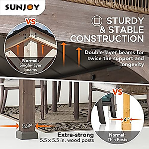 Sunjoy 12 x 14 ft. Hardtop Gazebo Premium Brown Cedar Wood Frame Gable Roof Gazebo with Ceiling Hook by SummerCove