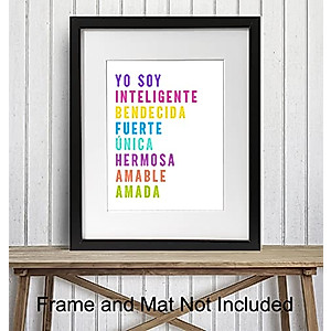 Afirmaciones Positivas Spanish Wall Art & Decor - Inspirational Positive Quotes - Spanish Quotes for Girls, Kids Bedroom, Latinas - Regalo o Decoracion Para Mujeres, Ninas, Women - Hispanic Gifts