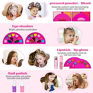 Kids Makeup Kit for Girls, 60 Pcs Little Girls Princess Toys Real Washable Pretend Play Cosmetic Beauty Makeup Set, Non-Toxic & Safe, Birthday Gifts Toys for 3 4 5 6 7 8 9 10 Year Old Girls Toddlers