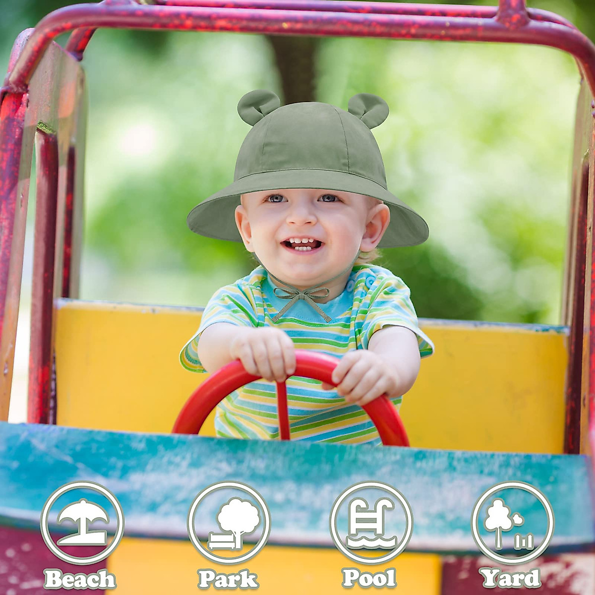 Baby Hats 0-6 Months Baby Boy Sun Hat Bear Ears Infant Sun Hat Beach Infant Hats for Girls Cute Infant Bucket Hat Green