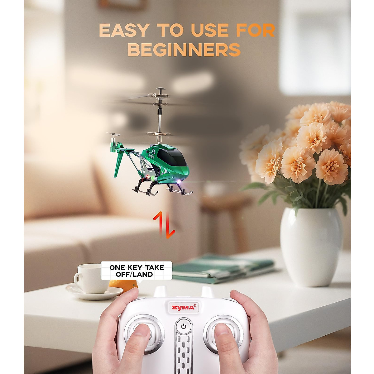 SYMA Remote Control Helicopter, S107H-E Aircraft with Altitude Hold, One Key take Off/Landing, 3.5 Channel, Gyro Stabilizer, High &Low Speed, LED Light Indoor to Fly for Kid Beginner(Green)