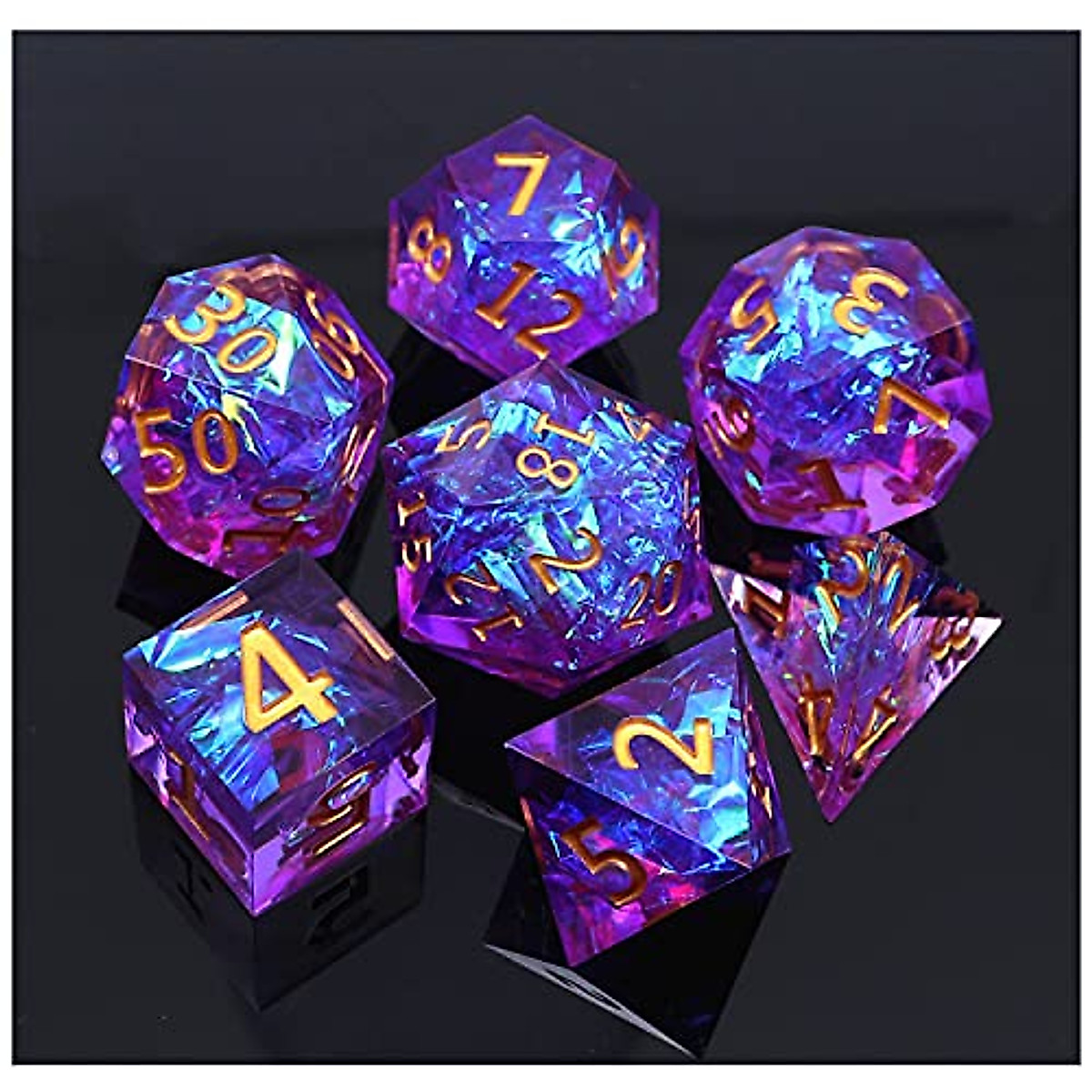 CREEBUY Resin DND Dice Set for Dungeon and Dragons D&D RPG Pathfinder, Handcrafted Sharp Corner Purple Polyhedral Dice with Gift Box, Girls Fantasy Galaxy Dice with Pretty Filler