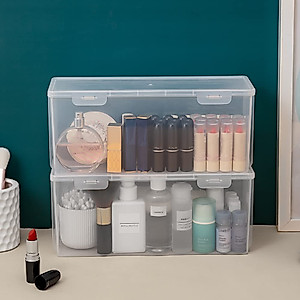 EZOWare 9 Pieces Clear Plastic Flip Top Latching Storage Box Container, Stackable Hinged Organization Bins With Latch Lid For Craft Room, Small Hobby - 3 Sizes