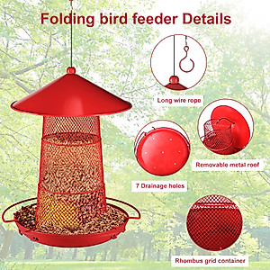 Gaprass Bird Feeder, 3 Tier Retractable Metal Bird Feeders for Outside Hanging, 6.6 Lbs Large Capacity with 3 Perches, Squirrel-Proof Bird Feeder for 360°Feeding Area for Wild Birds (Red)