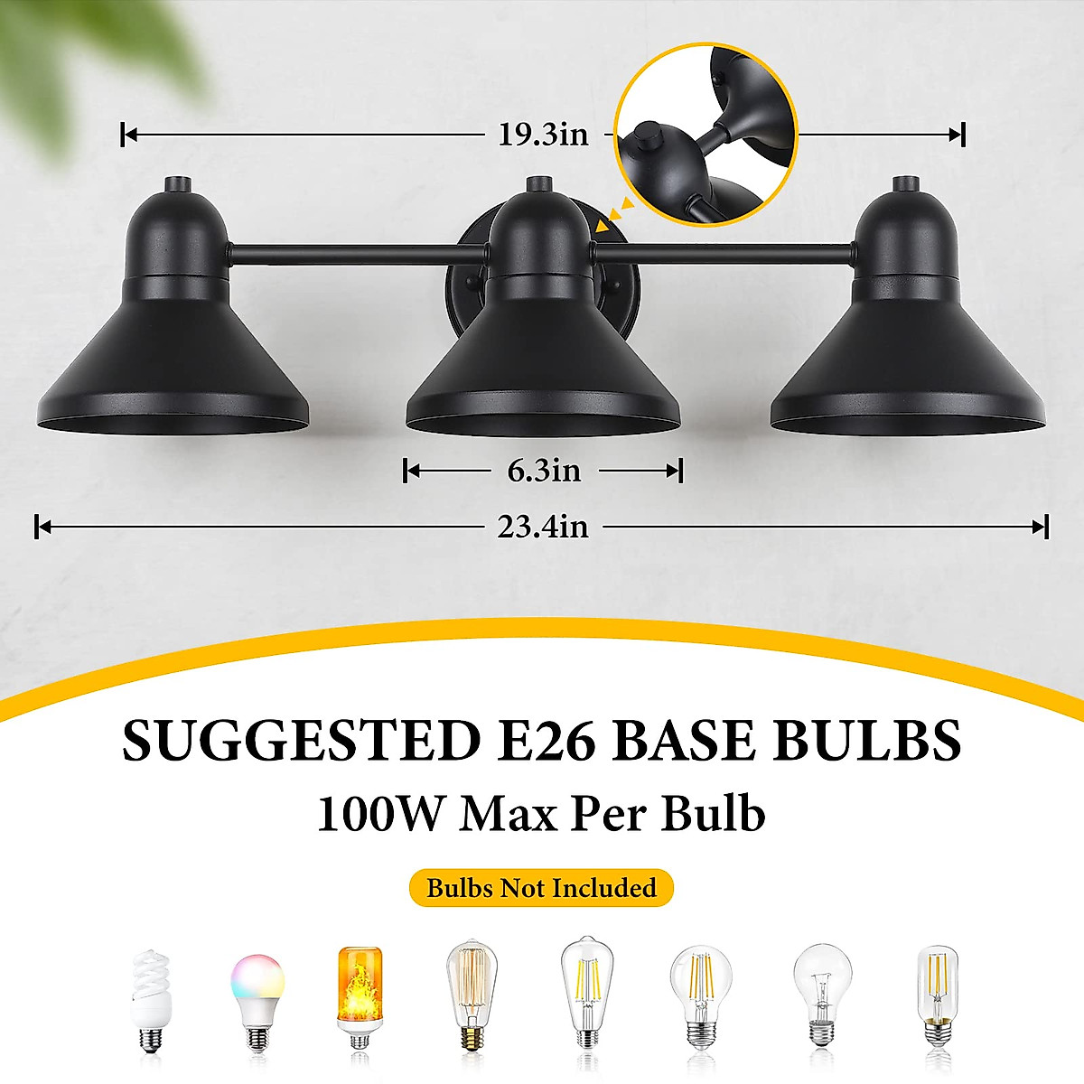 Bathroom Light Fixtures, 3-Light Vanity Light Over Mirror, Matte Black Metal Bathroom Light, Modern Farmhouse Rustic Industrial Indoor Wall Mount Lighting Sconce for Living Room Cabinet Hallway