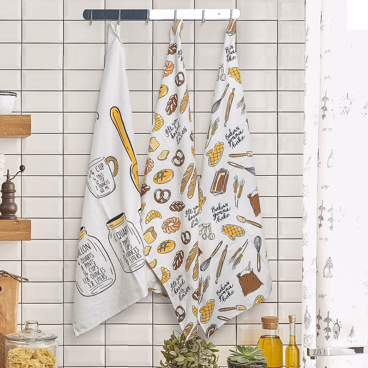 Flour Sack Tea Towels for Kitchen & Pantry, Oversized 20x30 inch with Conversion, Bread & Baking Tools, Cute Dish Towels, 100 Percent Cotton Kitchen Towel Set, Ideal Housewarming Gift New Home