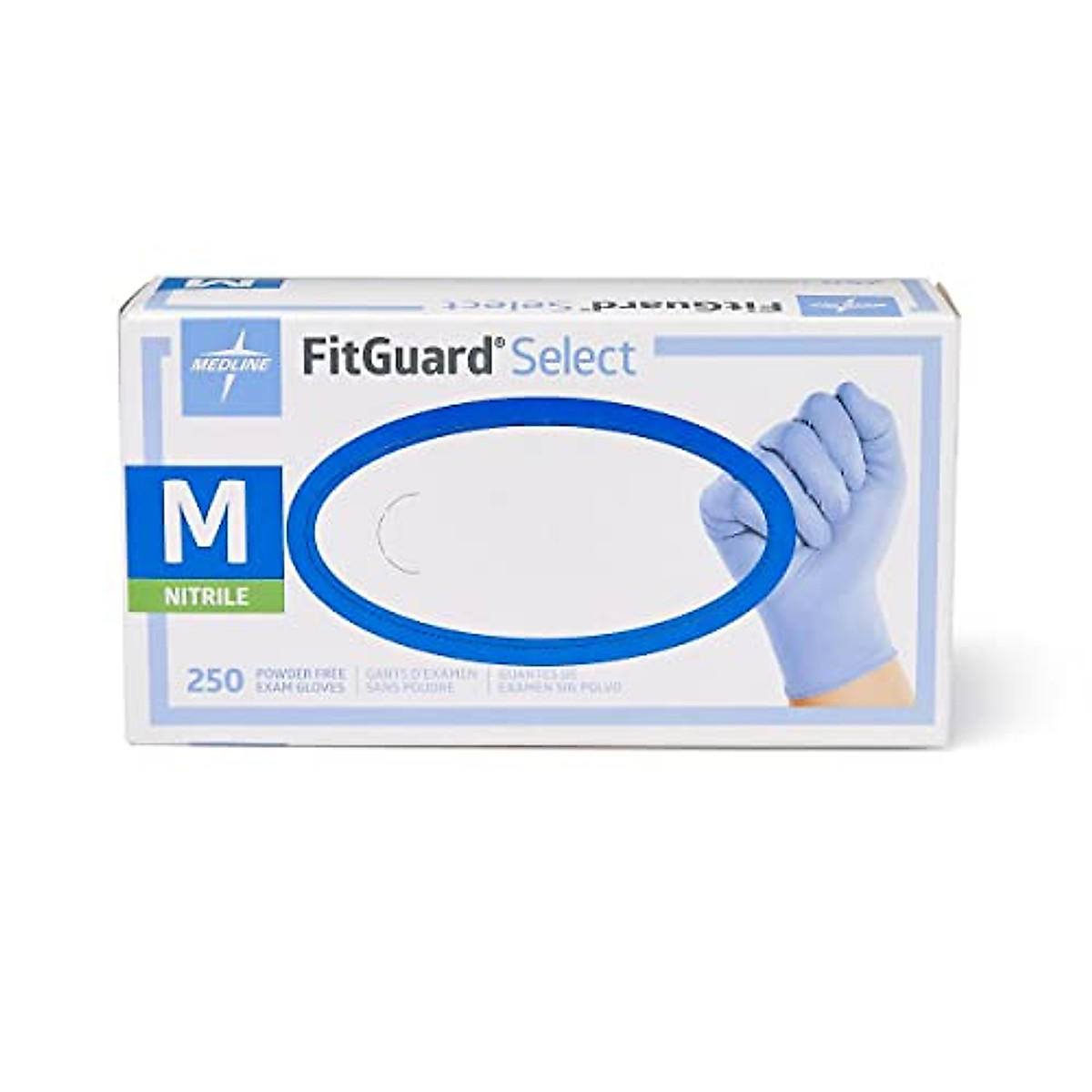 Medline FitGuard Select Powder-Free Nitrile Violet Blue Exam Gloves with Textured Fingertips, Size Medium, Box of 250