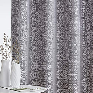 HLC.ME Mia Moroccan Tile 100% Complete Blackout Heavy Thermal Insulated Energy Savings Heat/Cold Blocking Grommet Short Curtain Drapery Panels for Bedroom & Living Room, 2 Panels (52 W x 63 L, Grey)