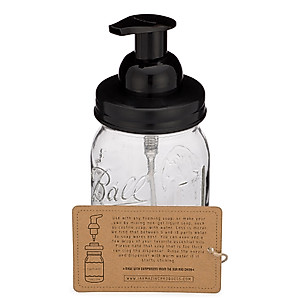 Jarmazing Products Mason Jar Foaming Soap Dispenser - Black - with 16 Ounce Ball Mason Jar - One Pack!