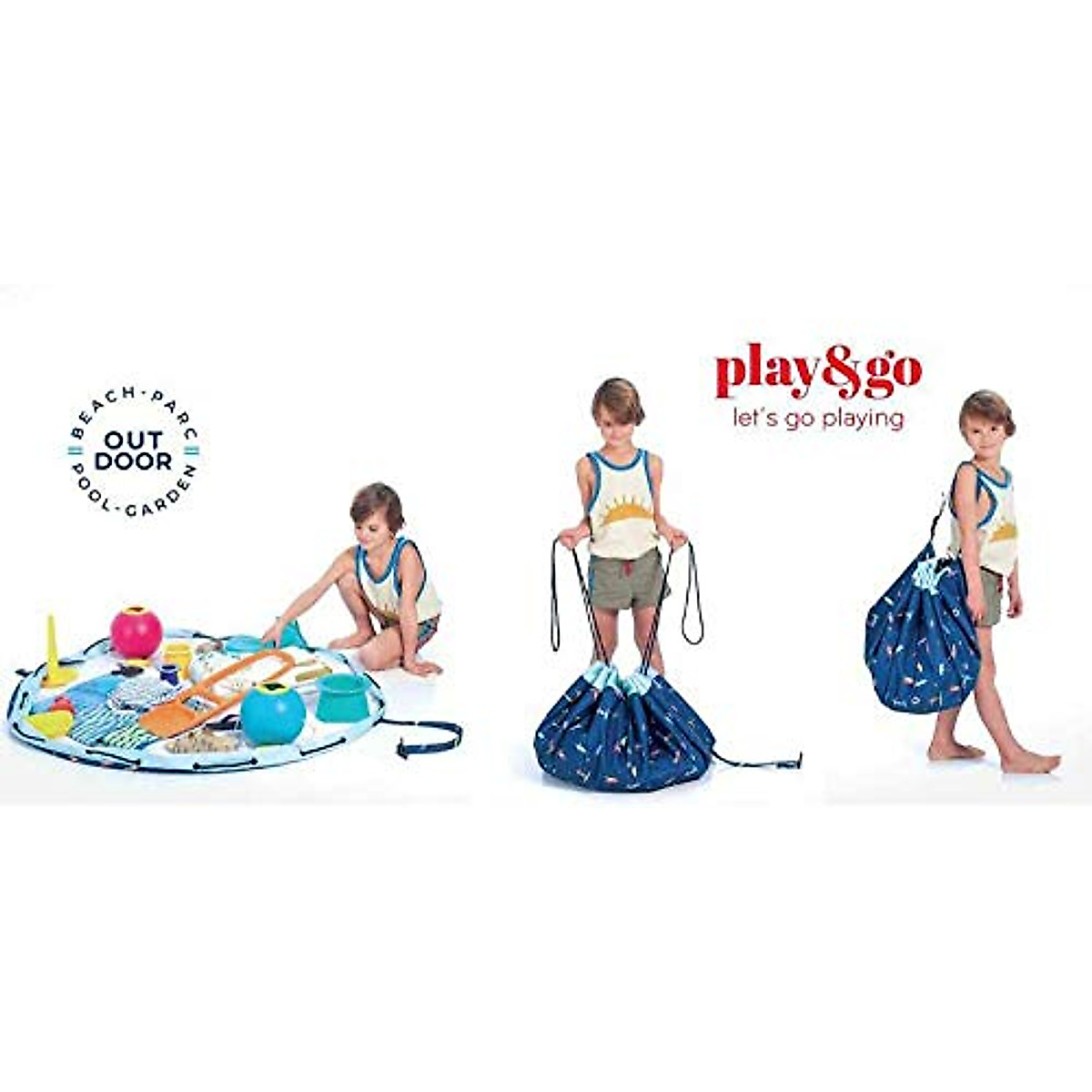 Play & Go Waterproof Drawstring Play Mat Storage Bag for Children - Kids Toy Storage Organizer - Drawstring Toy Bag - Large 55" Play Mat for Toddlers Toys and Bag for Storage - Surf
