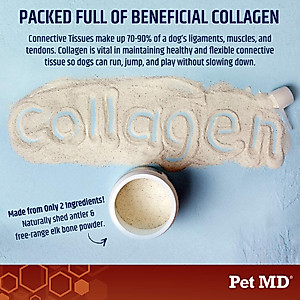 Pet MD Bone Broth for Dogs - Dog Food Toppers with Vitamins, Amino Acids, Natural Joint and Digestion Support - Made from Grade A Free Range Elk Bone Powder - 4 oz