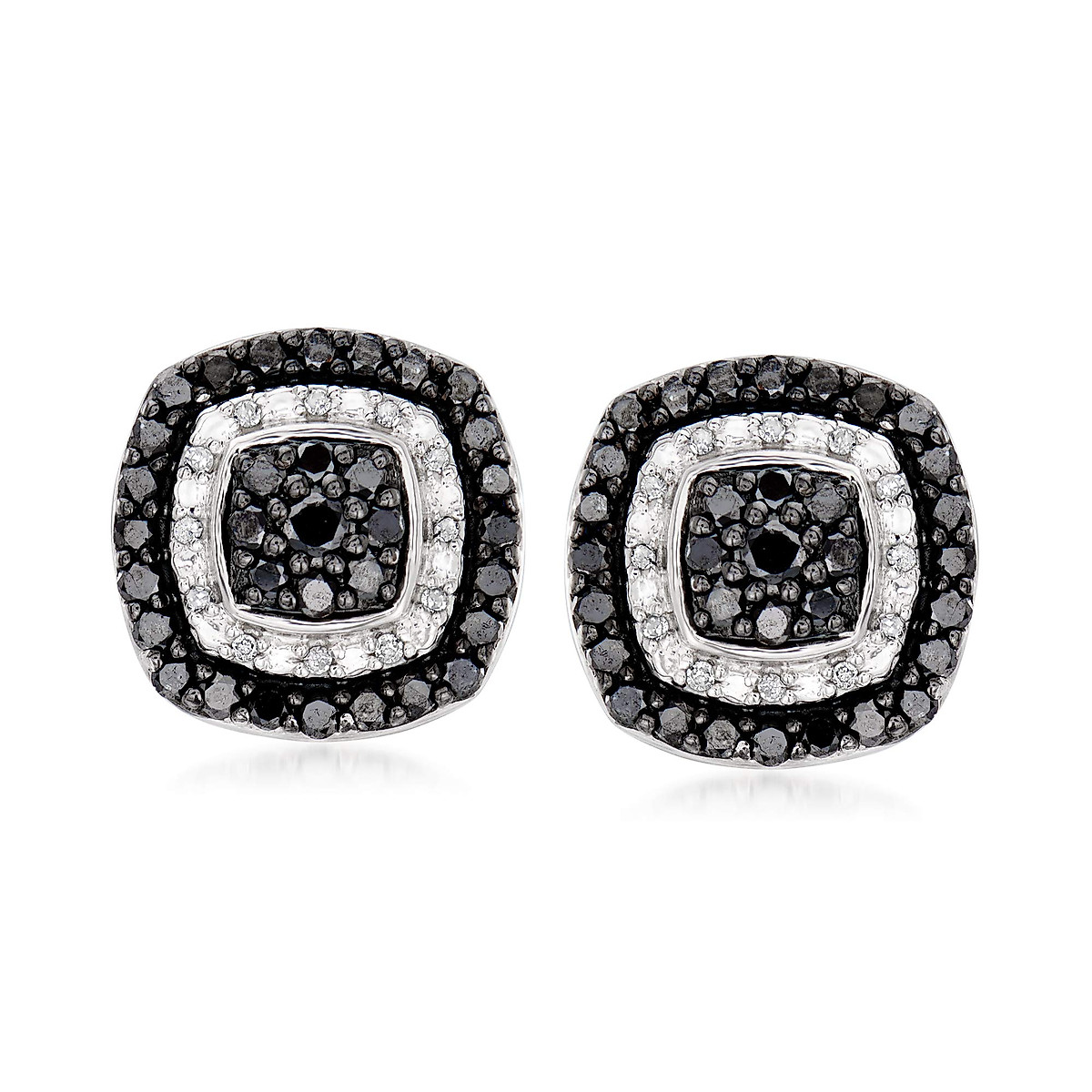 Ross-Simons 1.00 ct. t.w. Black and White Diamond Earrings in Sterling Silver