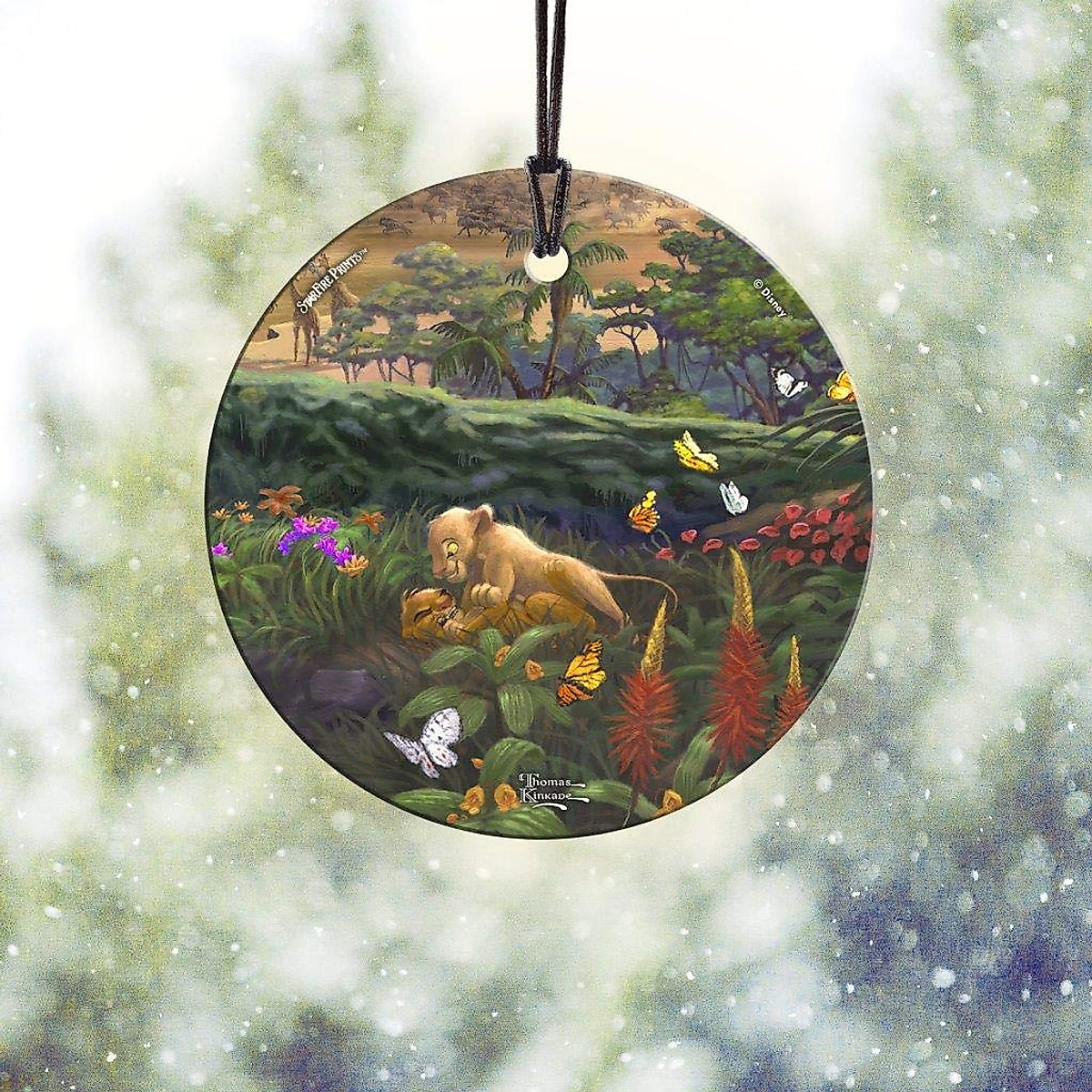 Disney – The Lion King – Return to Pride Rock – Young Simba and Nala – Thomas Kinkade Studios – 3.5” Starfire Prints Hanging Glass Print Accessory – Suncatcher Hanging Glass Collectible