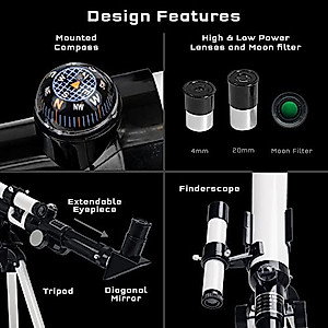 The Thames & Kosmos Telescope Essential STEM Tool | Childrens Refractor Telescope with 100x Magnification & Built-in Compass | Classic Scientific Device for Astronomical & Terrestrial Observations