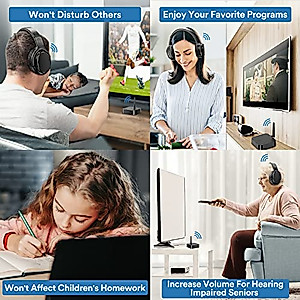 ROSIDA Wireless Headphones for TV, Over-Ear Bluetooth 5.0 TV Headset for Seniors, 196ft Wireless Range Support Optical,AUX, RCA and USB Output,High Volume, Hi-Fi Audio&No Delay,Up to 40 Hours Playtime