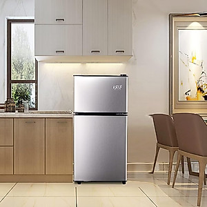 oditton Krib Bling-FLS-80-SILVER Mini Fridge with Freezer, Silver