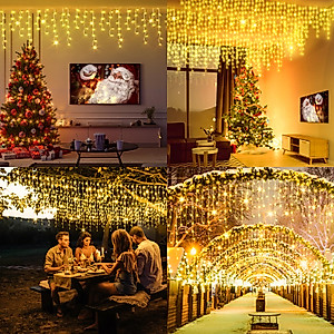 66ft Christmas Lights Outdoor Decorations 640 LED Long Xmas Curtain Fairy String Lights Plug in with Clear Wire 8 Modes Waterproof Memory Timer for Outside Holiday Wedding Party Decor-Warm White